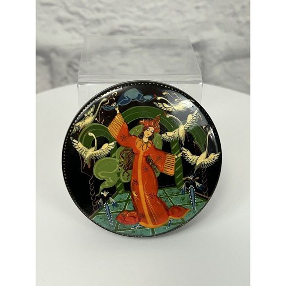Accents | Vintage Hand Painted Russian Palekh Lacquer Metal Trinket Box ...